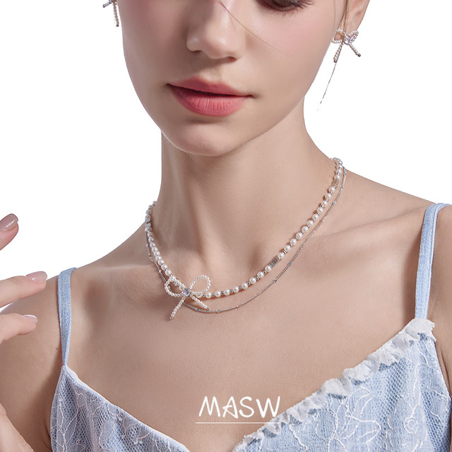 MASW Ma Xiu original design Sweet bow pearl necklace personalized ...