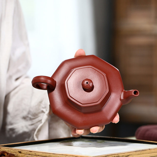 Yixing purple sand pot pure handmade Bafangxu flat pot Kungfu tea set ...
