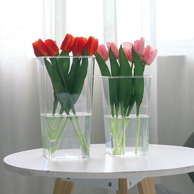 Acrylic wake-up flower bucket household transparent plastic flower ...