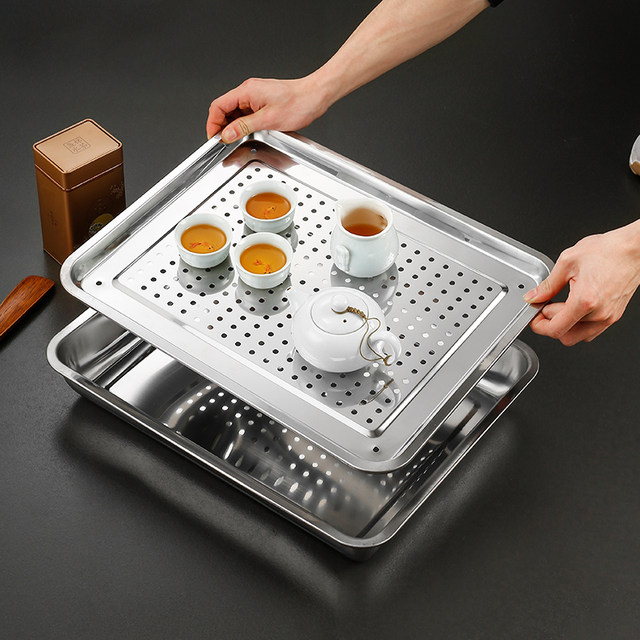 Stainless steel drain tray, rectangular tray, tea tray, double-layer ...