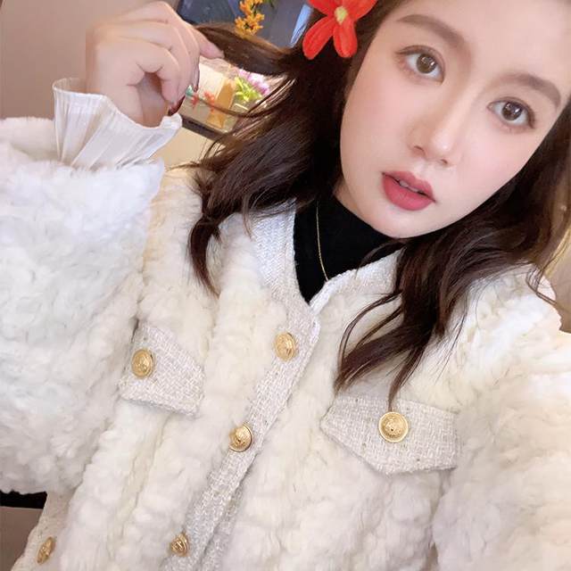 New lamb cashmere imitation rabbit hair outer set female short loose ...