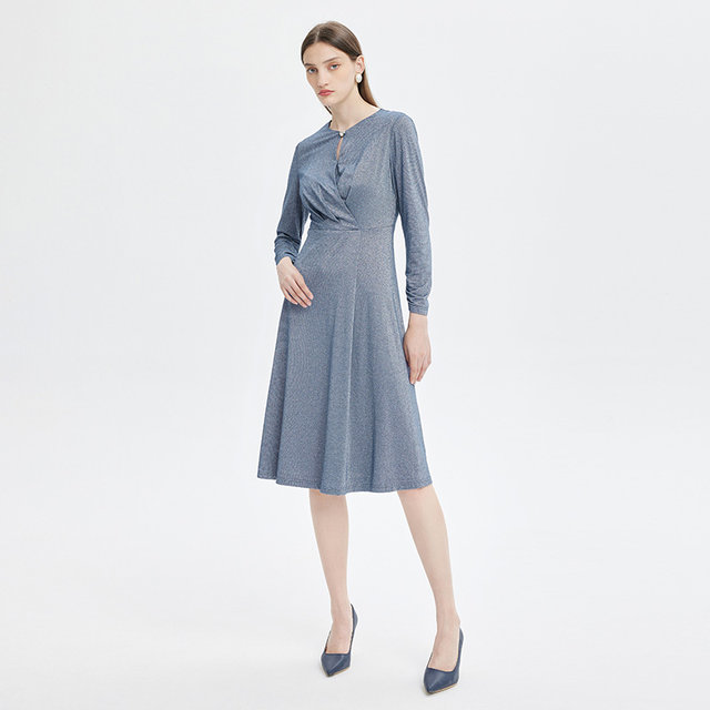 Ma Tiannu autumn blue bright green onion dress with waist slim skirt ...