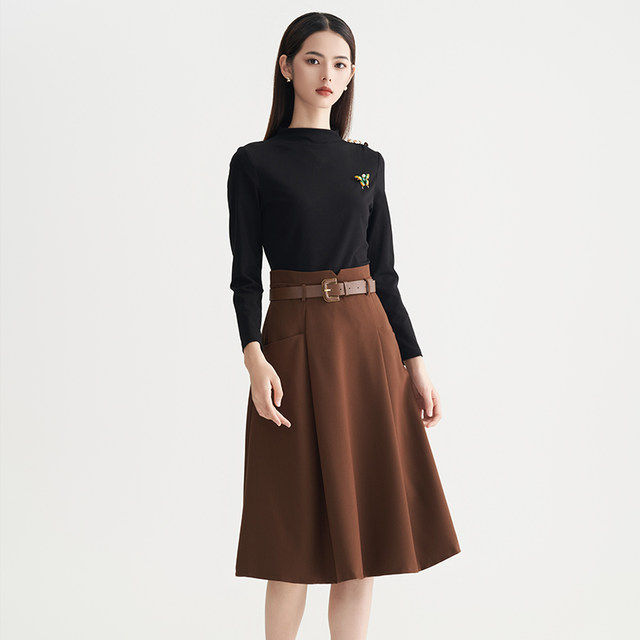 Ma Tiannu's new contrasting color spliced long sleeve dress with waist ...