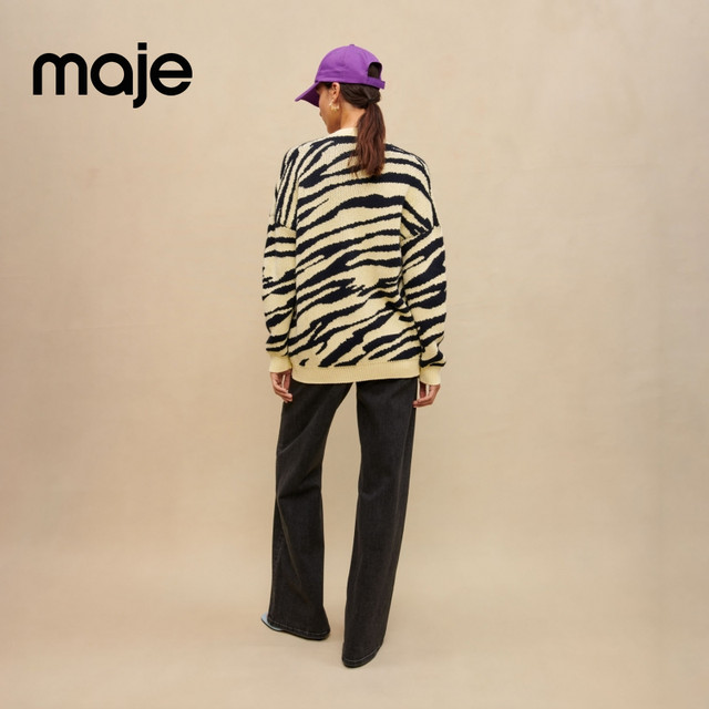 Maje Outlets spring and summer women's loose casual yellow zebra print ...