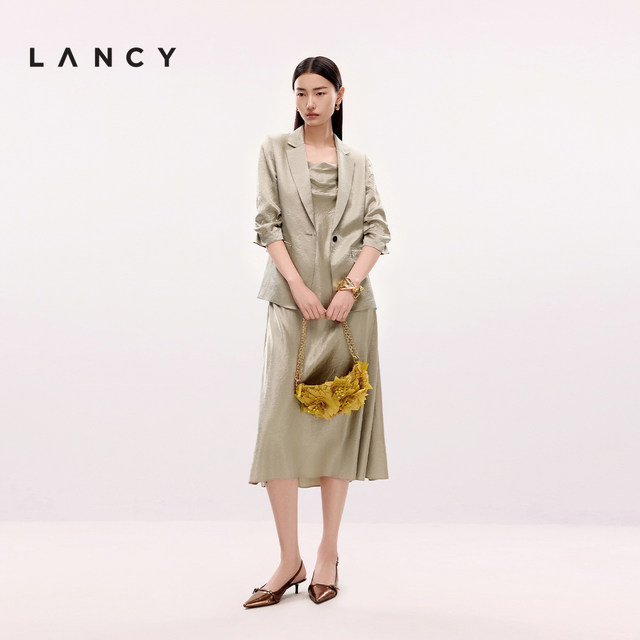 LANCY/Langzi 2025 summer new style of 7-quarter sleeve women's high-end acetic acid blazer