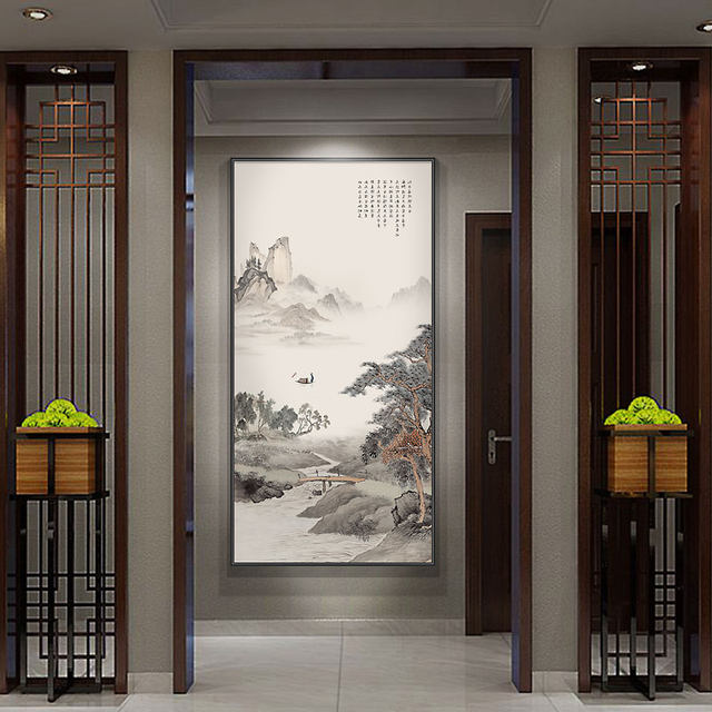 Decorative painting of the entrance hall New Chinese style living room ...