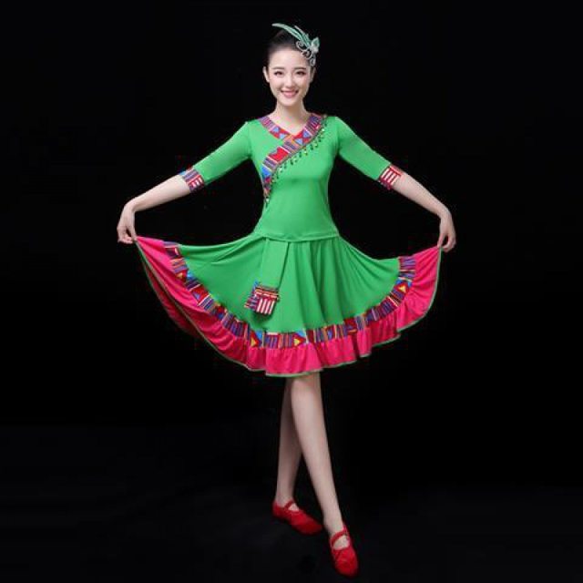 Square dance costumes for women new sports big red short skirt suit ...