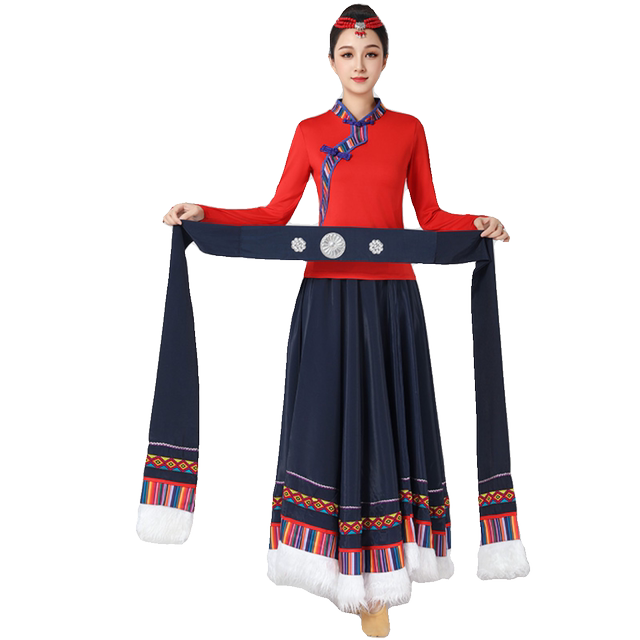 Tibetan dance costume performance costume women 2023 new top art exam practice big skirt square ...