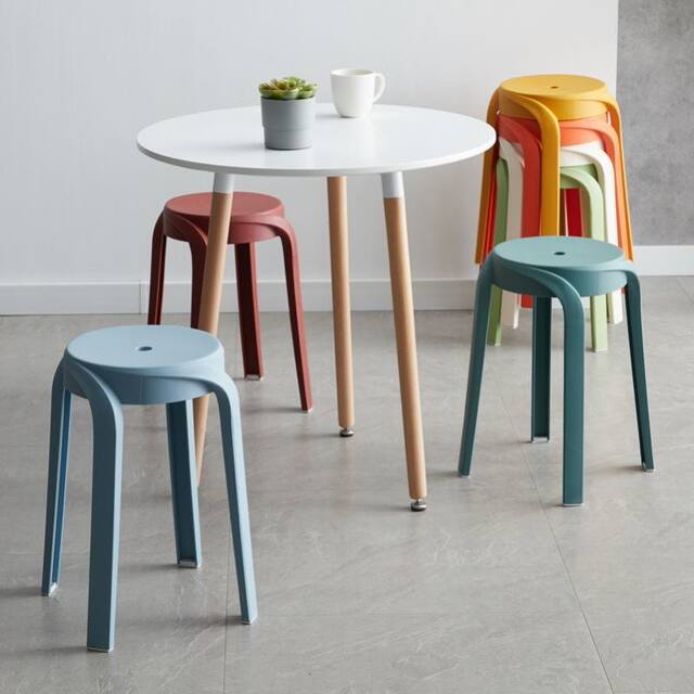 Plastic stool thickened household stackable dining table bench round ...