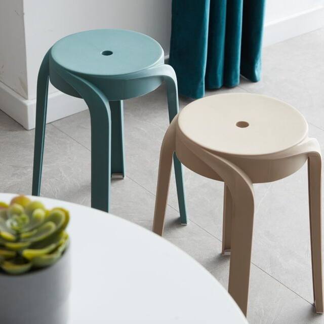 Plastic stool thickened household stackable dining table bench round ...
