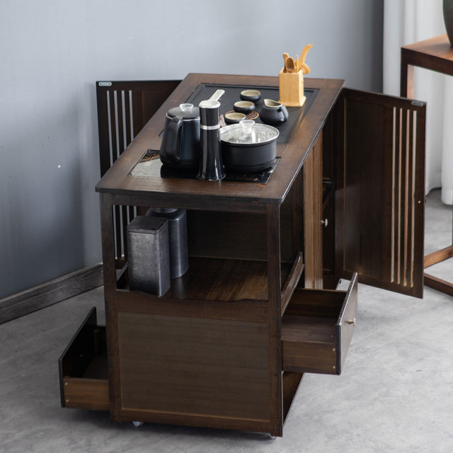 Mobile tea table, household small tea table, balcony wheeled tea cart ...
