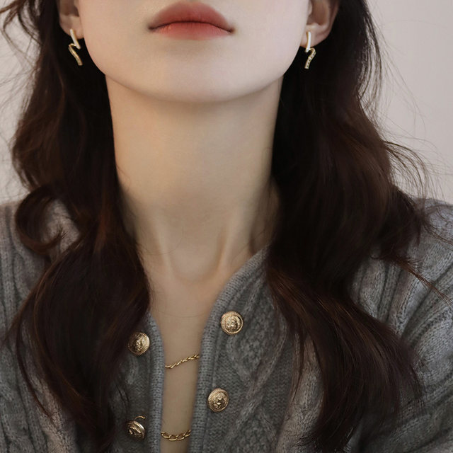 French irregular distorted vermiculite earrings female pure silver ...