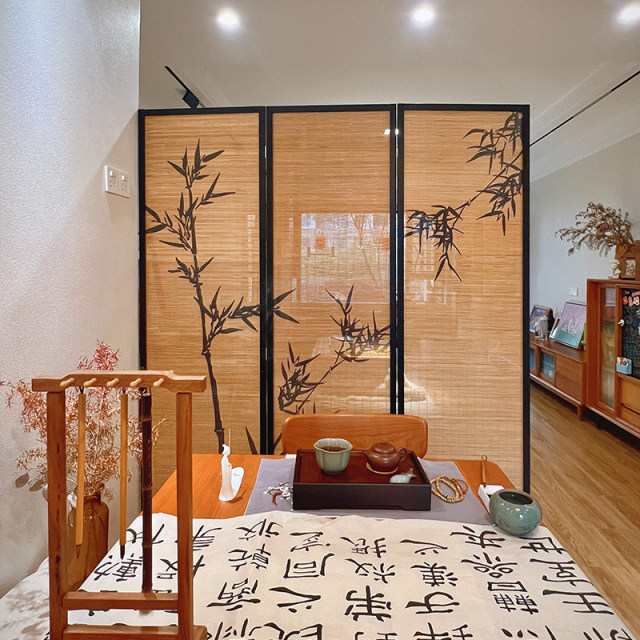 New Chinese-style screen bamboo sticker custom tea room partition ...