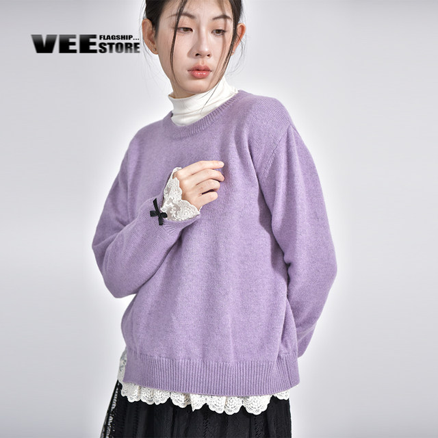 VEE winter new style of atmosphere wool lace round neck fake two-piece ...