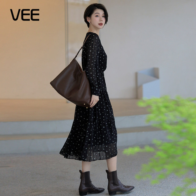 VEE field skirt French elegant commuting and slim waist-hugging floral ...