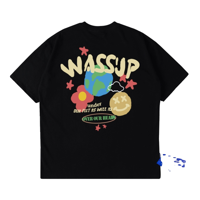 WASSUP HEODS graffiti earth logo American trendy brand short-sleeved T ...