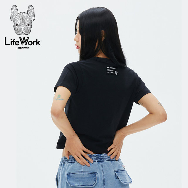 lifework black slim logo short-sleeved T-shirt women's 2024 summer new ...