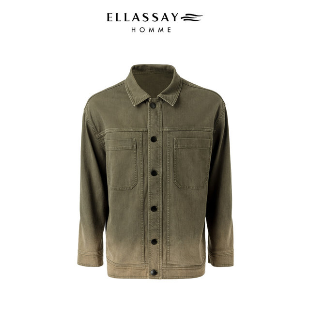 ELLASSAY men's new gradient washed distressed denim jacket long-sleeved ...