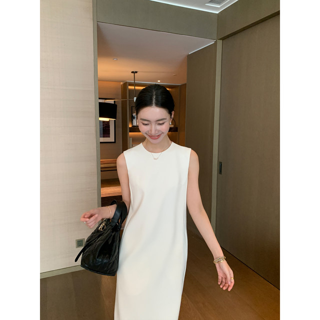 Maven Lin simple black vest dress for women 2025 new French round neck ...