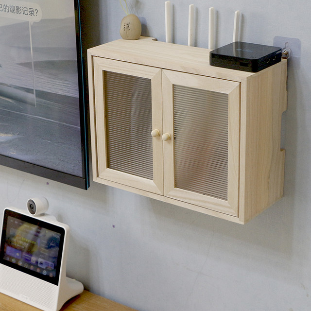 Router WiFi solid wood punch-free wall-mounted storage rack storage box ...