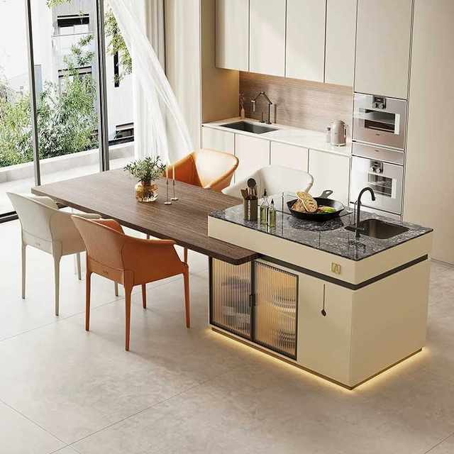 Modern high-end island dining table integrated household retractable ...