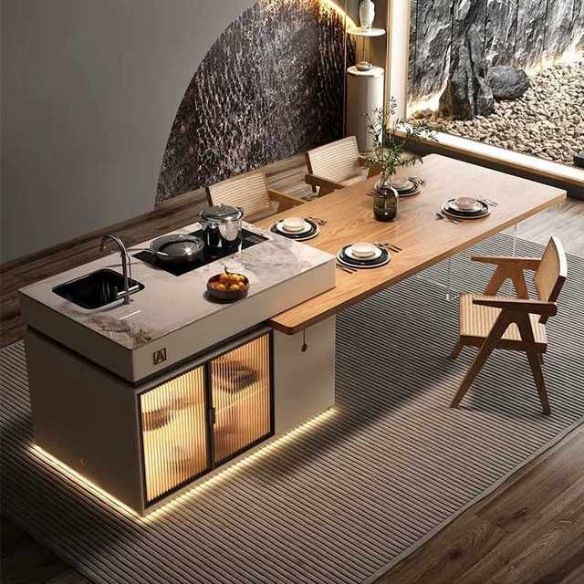 Modern high-end island dining table integrated household retractable ...