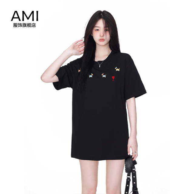 AMI flagship store American black front shoulder short-sleeved T-shirt ...