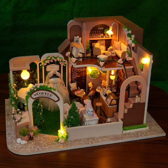 DIY hut hand-assembled house model Christmas coffee house construction ...