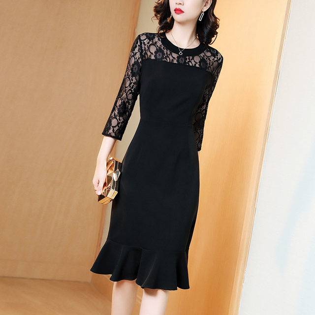Kim Cathy black lace dress women's 2025 spring and summer new French ...