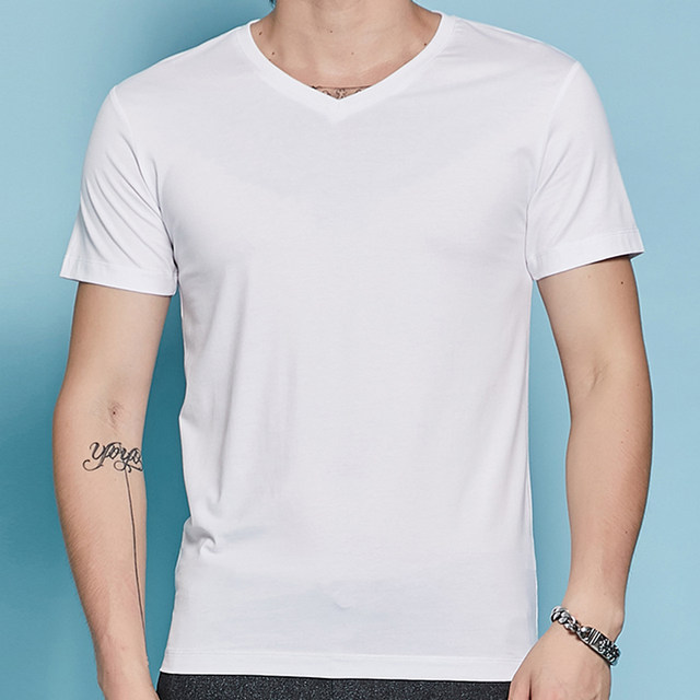 4 pieces] Men's pure cotton T -shirt short -sleeved V -neck trendy ...