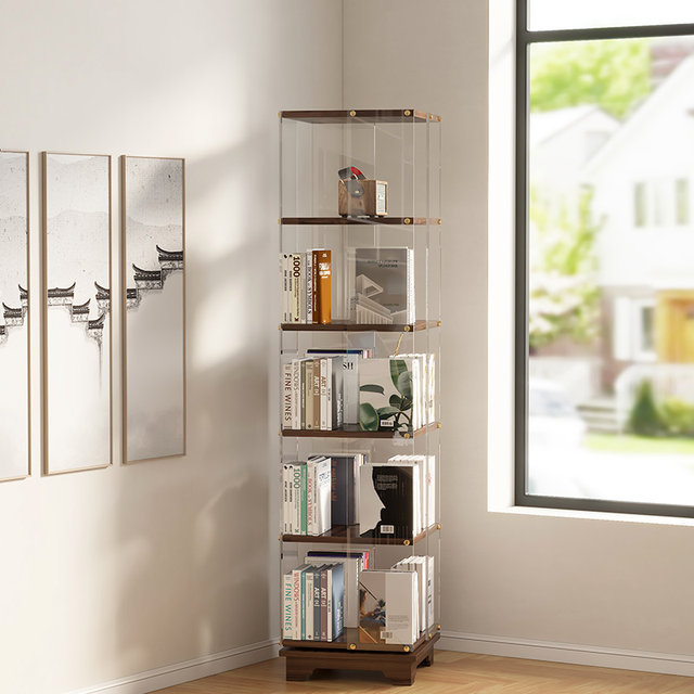 Plum-style acrylic solid wood rotating bookshelf removable floor ...