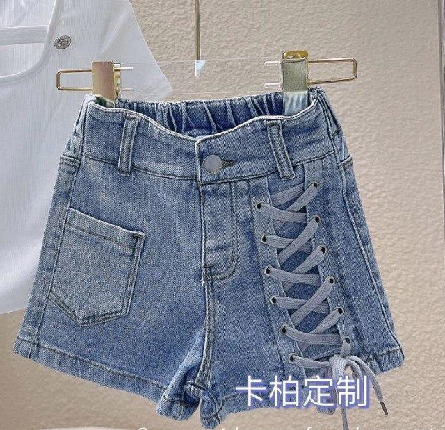 Girls suit summer casual little girl drawstring short-sleeved T-shirt ...