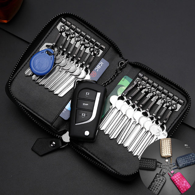 Igubigu genuine leather woven car key bag couple large capacity key bag ...