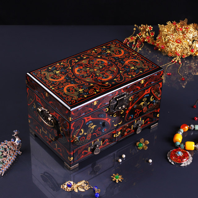 Retro style Han pattern lacquer jewelry box classical wooden Jingchu ...