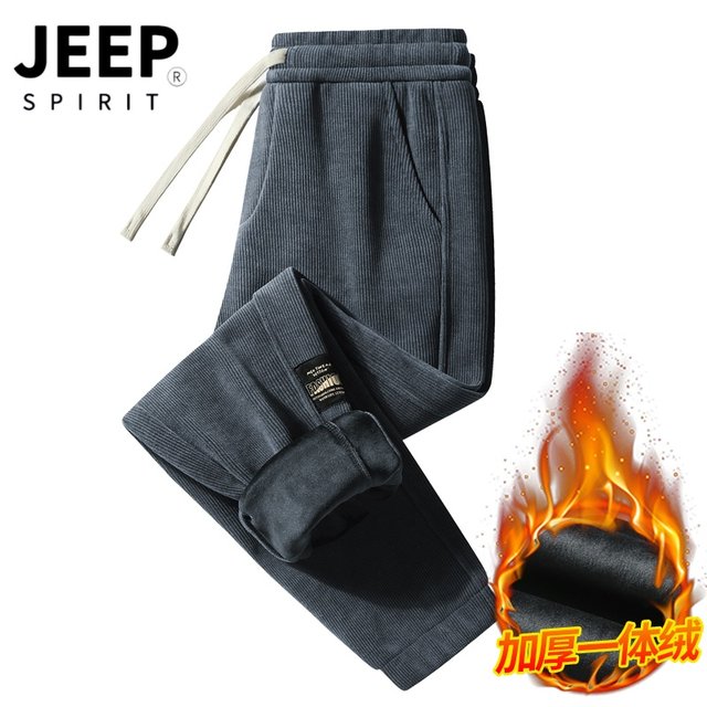 Jeep plus velvet thickened sweatpants men's winter loose leg corduroy ...