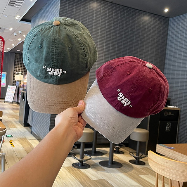 American soft-top retro embroidered color-blocked peaked cap for female ...