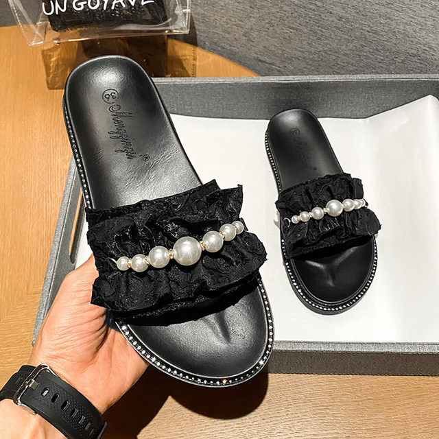 Thick-soled one-word slippers for women to wear ins trendy soft-soled ...