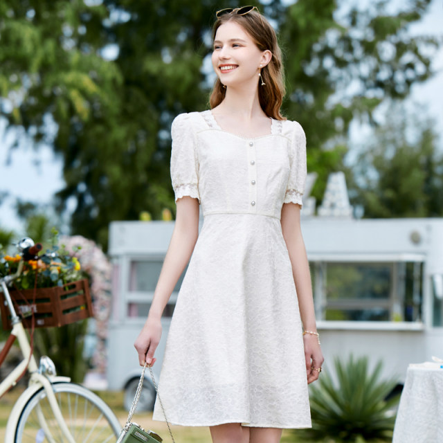 BETU Baitu Summer French French Fang Ling Short -sleeved Temperature Dress