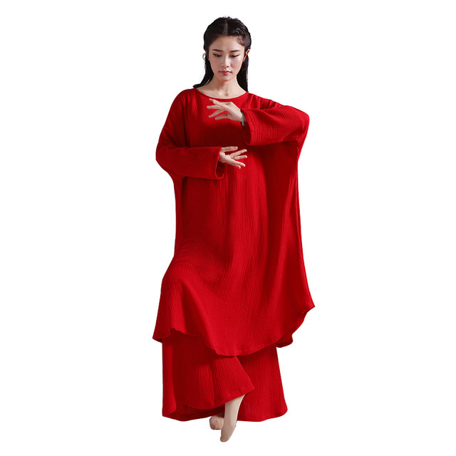 White Zen Dance Clothing Autumn and Winter Women's Set Chinese Wind Thicked Cotton, Maisha Loose ...