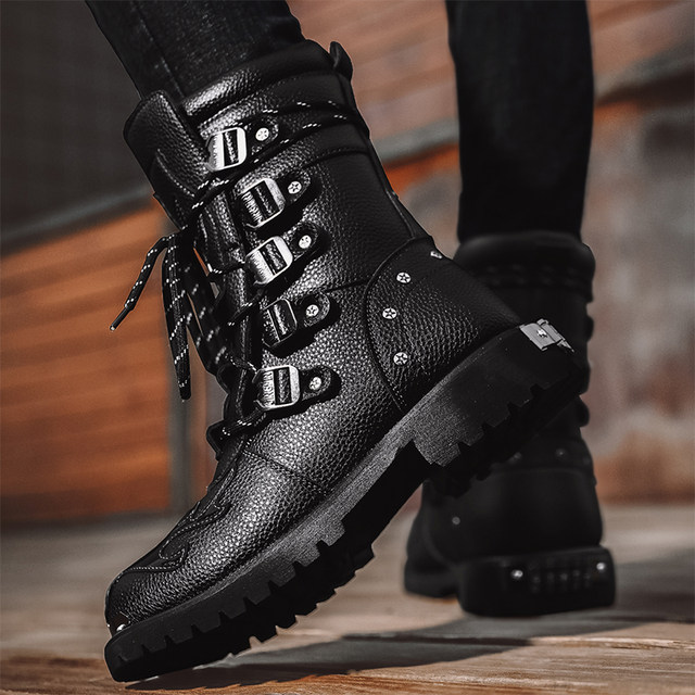 Martin boots men's high-top British style long boots work boots cycling ...