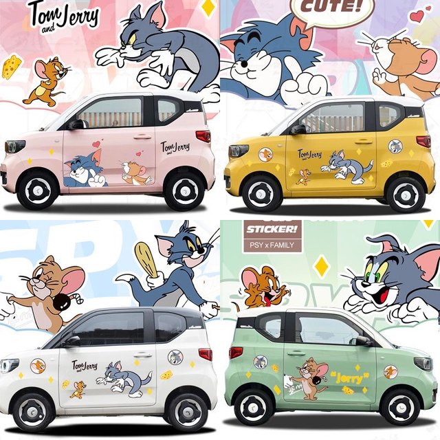 Wuling Hongguang miniev macaron car sticker cat and mouse cute cartoon ...