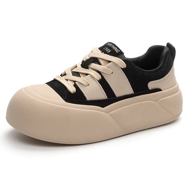 Leather big head noodle shoes female 2024 autumn and winter plus ugly ...