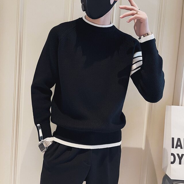 Ins tide brand fake two pieces of sweater men's autumn and winter ...