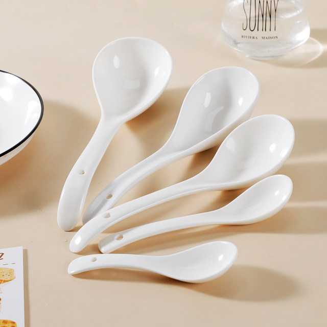 100 small ceramic spoons household spoons pure white big soup spoons ...