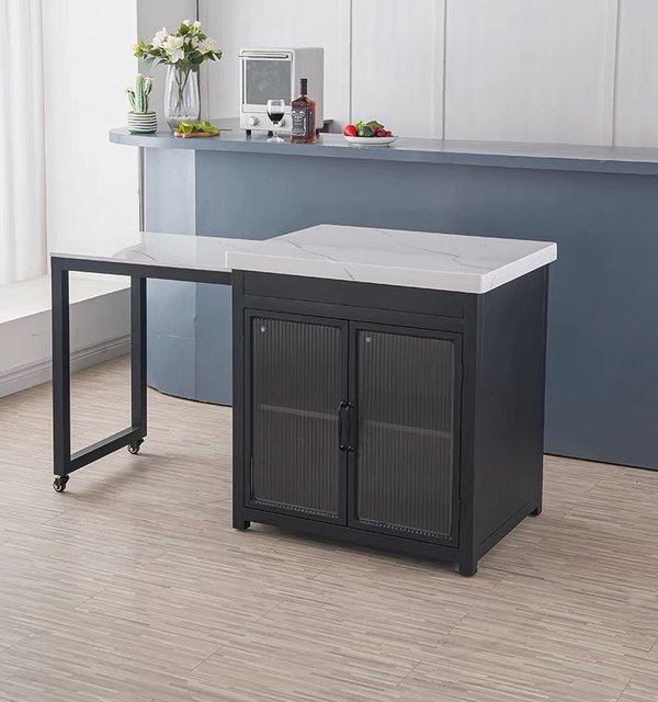 Light luxury marble retractable mid-island dining table integrated open ...