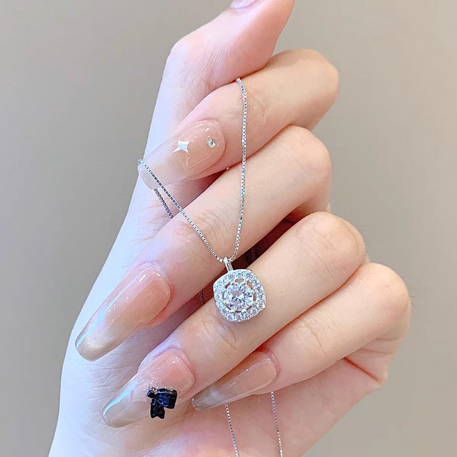 999 sterling silver small sugar cube necklace for women, light luxury ...