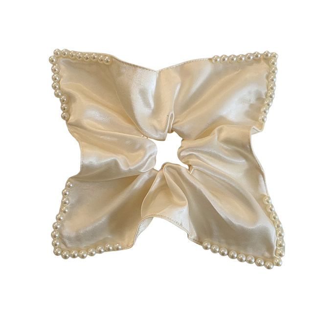 High-end satin pearl square scarf large intestine hair ring female ...
