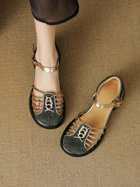 Sticky-skinned leather bag-toe thick-soled sandals for women 2025 new ...