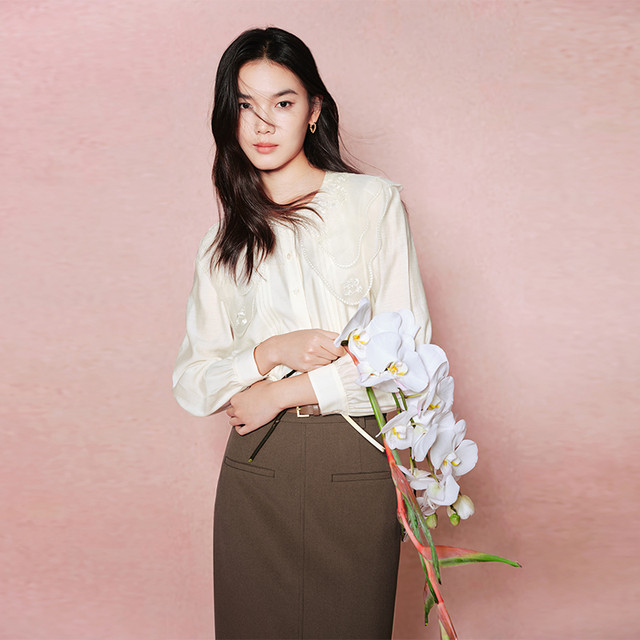 Evelyye lace lapel design sense dihydrin acid panda embroidered shirt ...