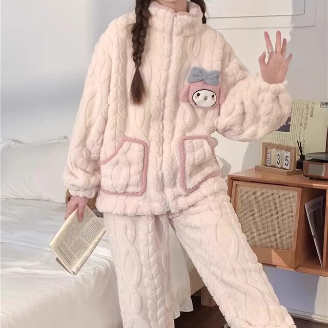 Coral velvet pajamas for girls in autumn and winter plus velvet ...